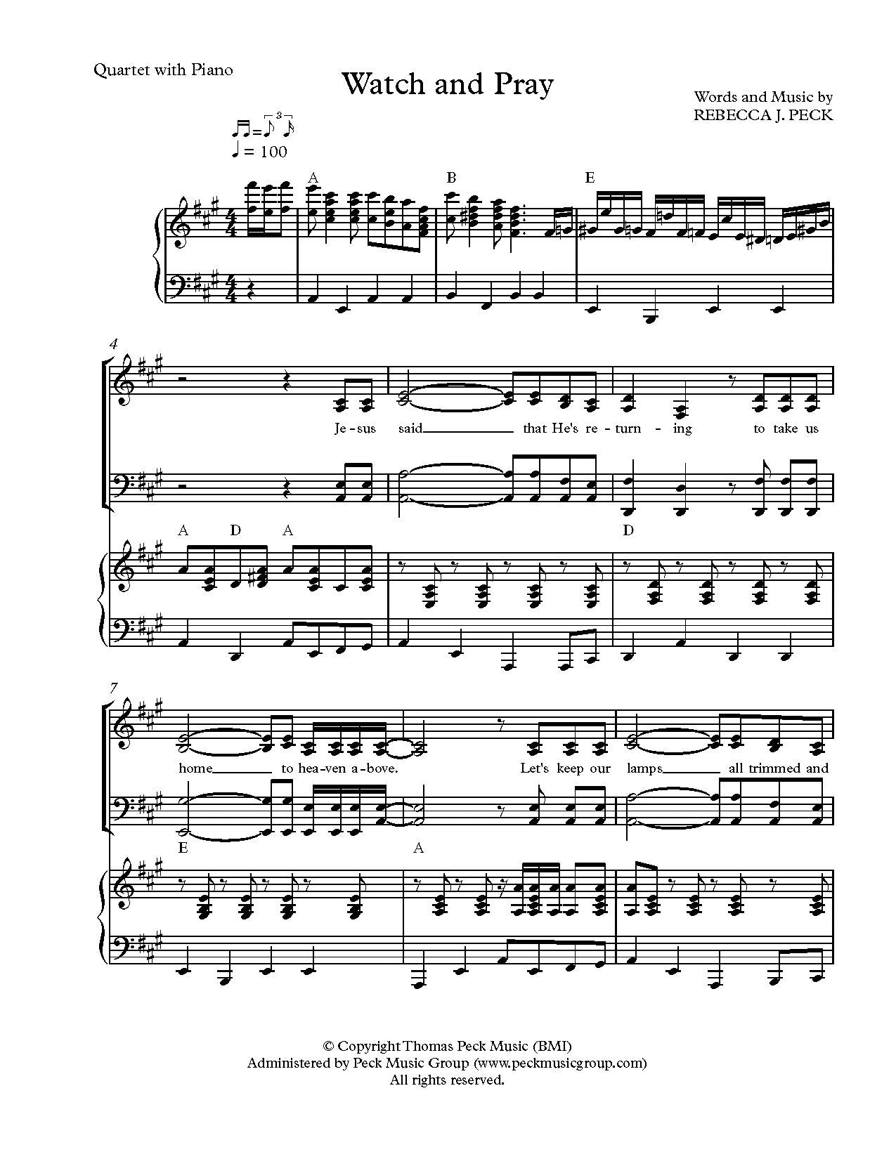 Watch And Pray - sheet music (downloadable PDF)| Peck Music Publishing